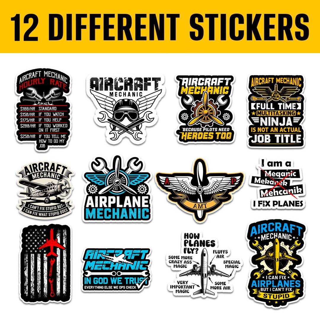 Funny Aircraft Mechanic Pin up Stickers - 12pc Waterproof Decal Set - Etsy
