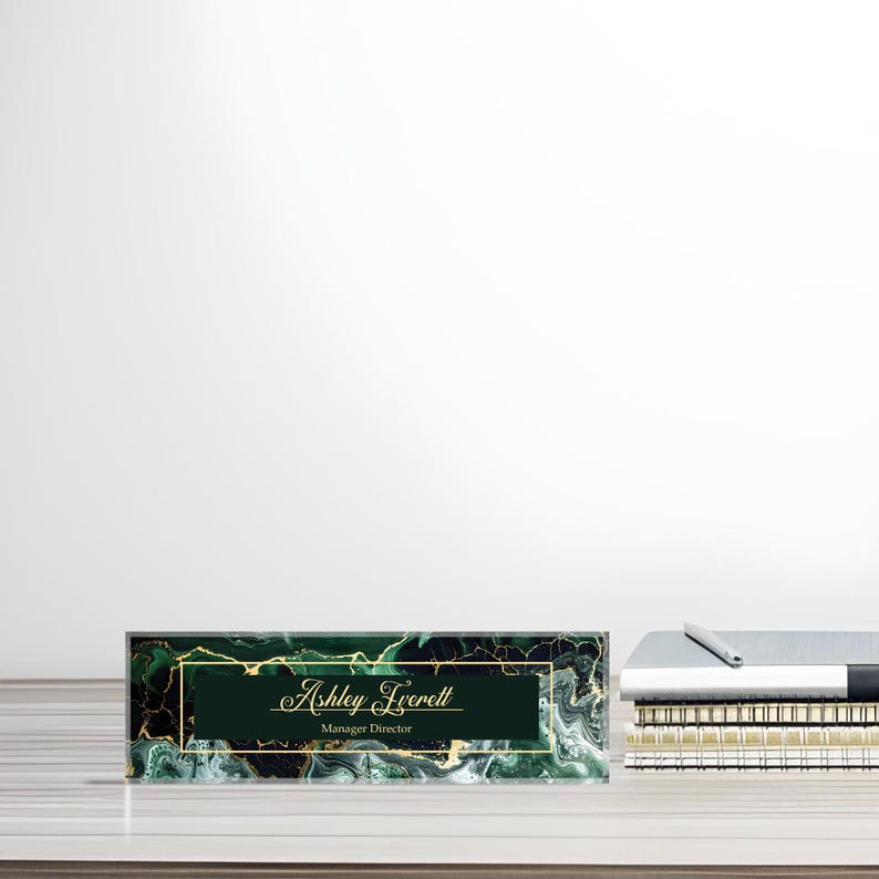 Personalized Dark Green Acrylic Desk Name Plate: 3D Office Sign - Etsy