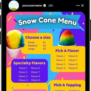 Snow Cone Menu Instagram Template: Editable Shaved Ice Price List ...