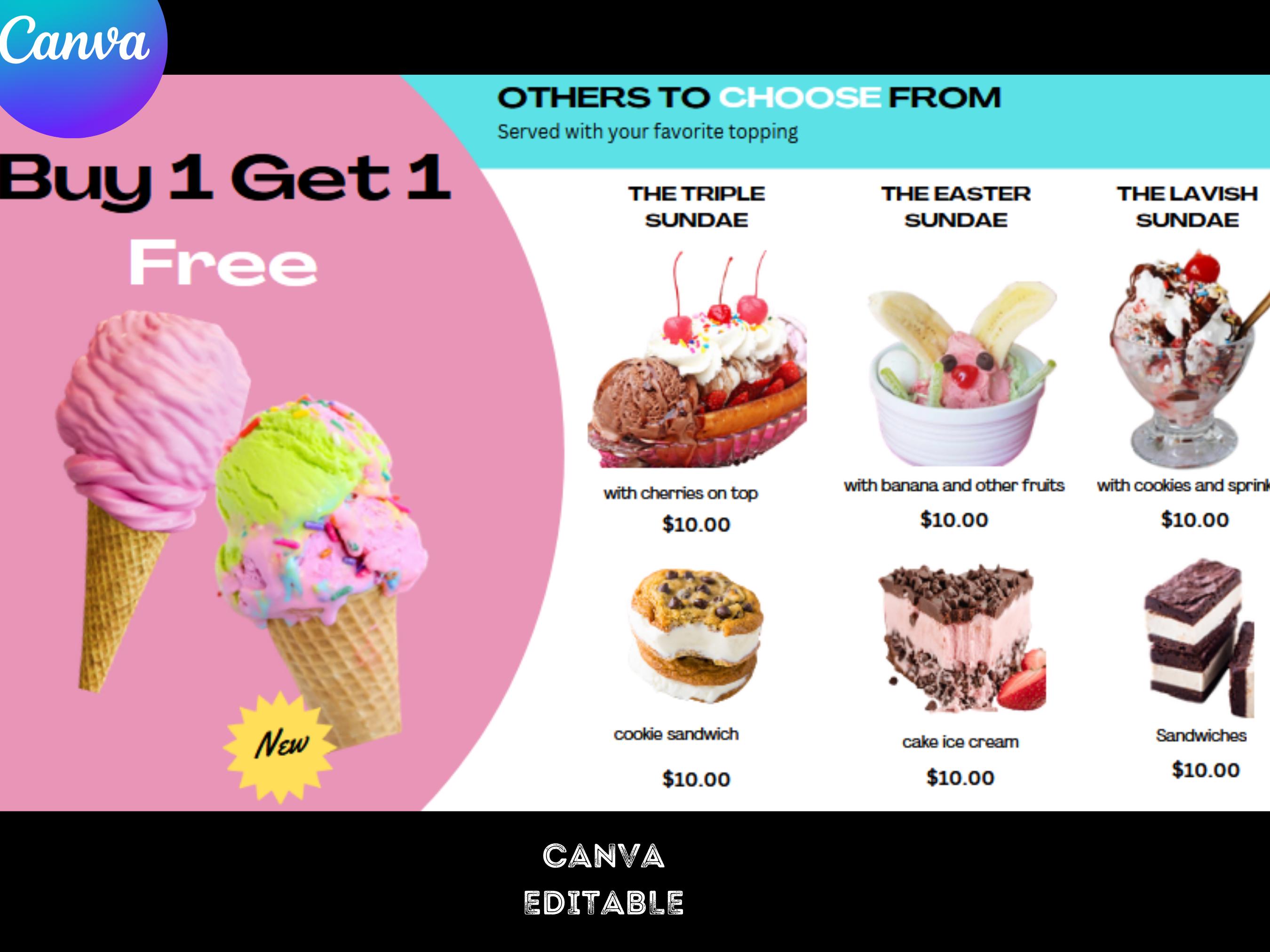 Animated 4K Ice Cream TV Menu Board: Digital Canva Template (MP4 ...