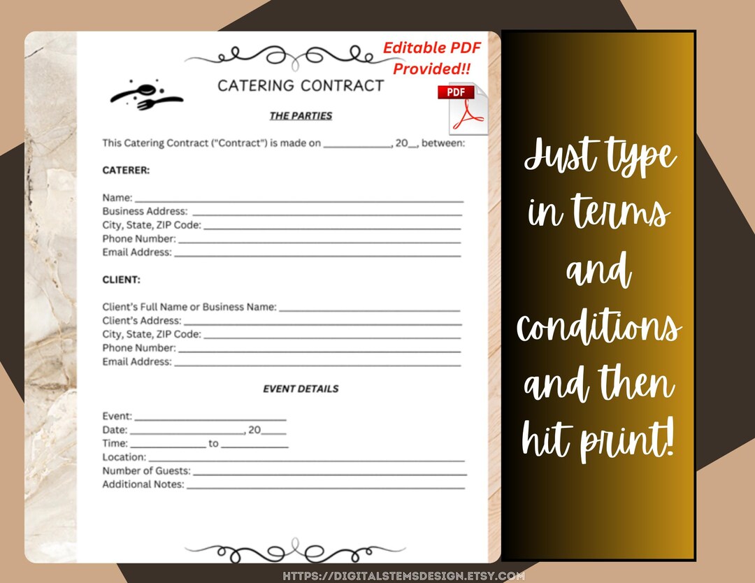 Editable Catering Contract Template | Printable Food Service Agreement ...