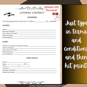 Editable Catering Contract Template | Printable Food Service Agreement ...