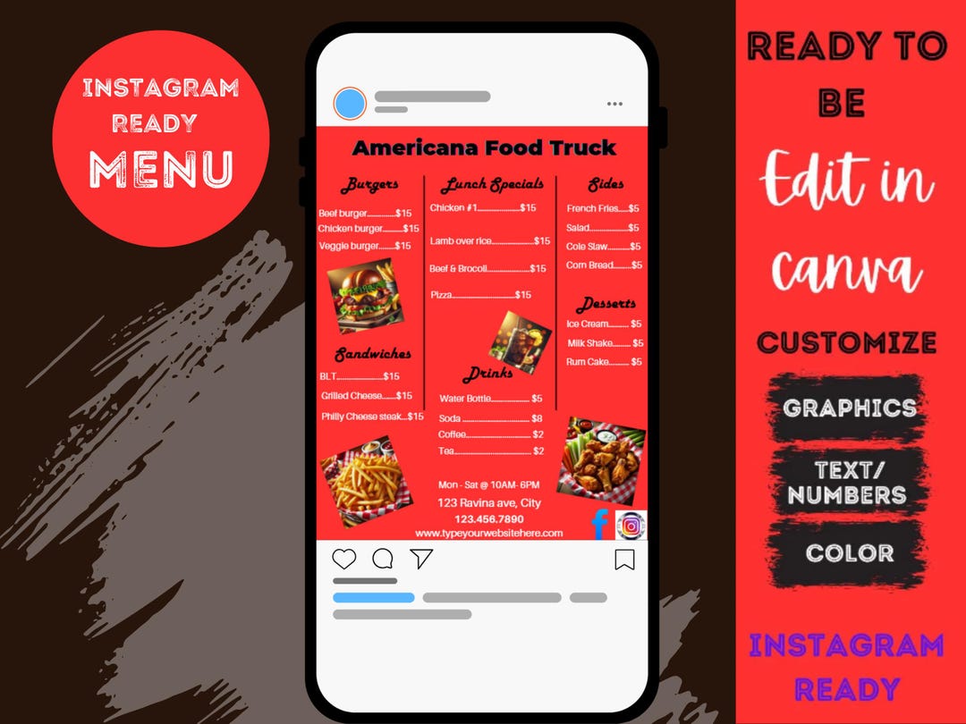 Customizable Americana Food Style Menu Template | Canva Ready. Video ...