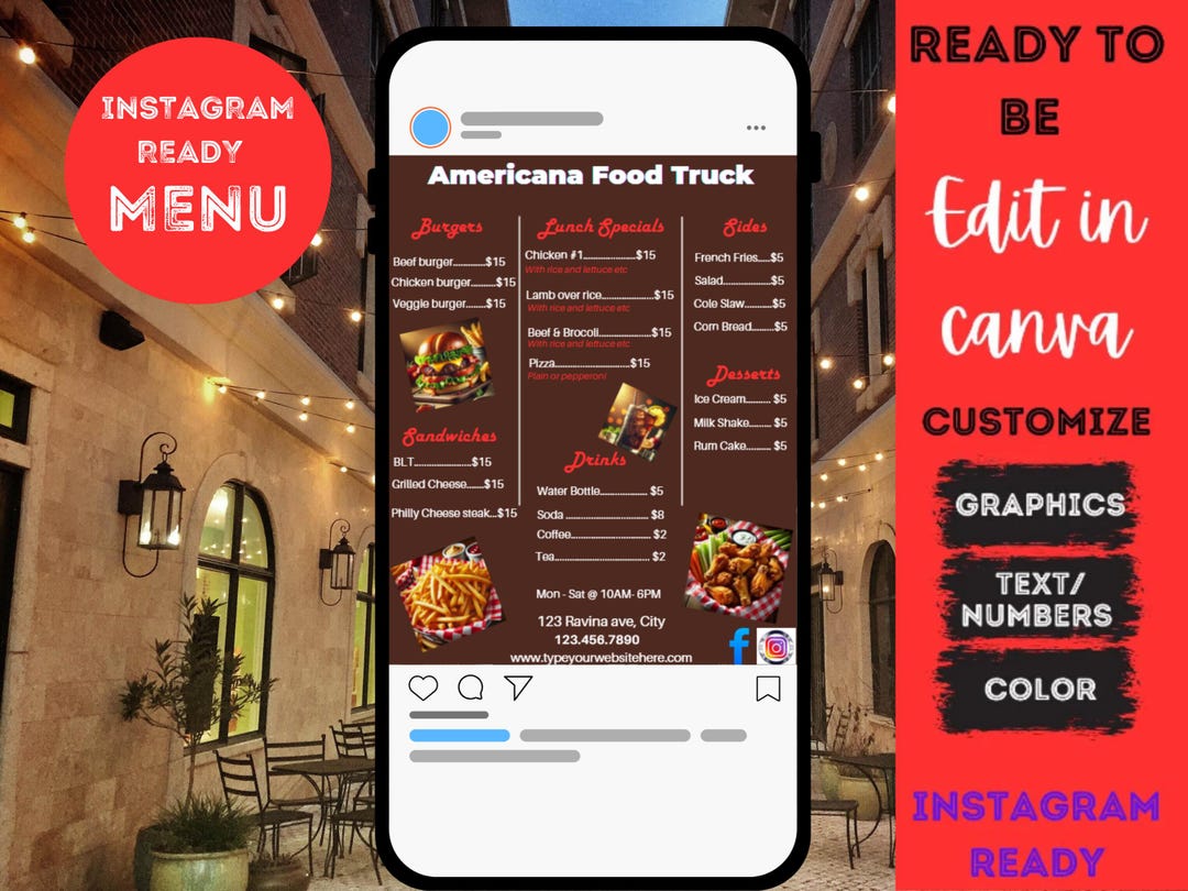 Customizable Americana Food Style Menu Template | Canva Ready. Video ...