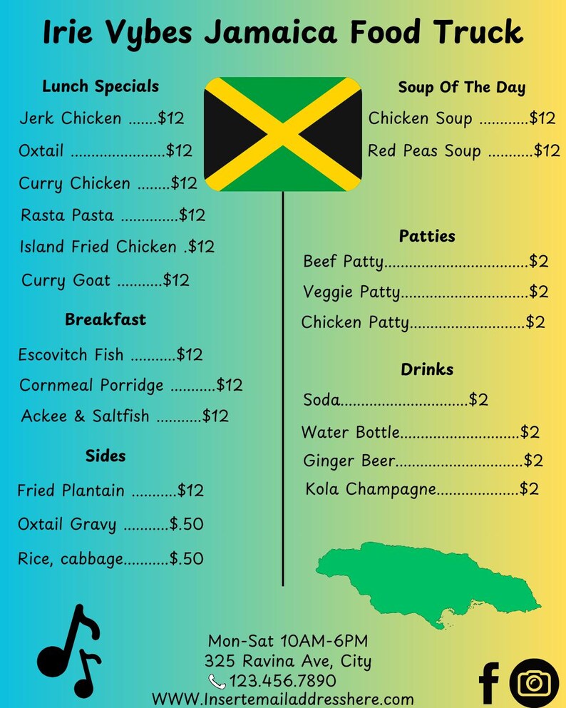 Jamaican Food Menu Template: Instagram Video, Canva Editable (PDF File ...