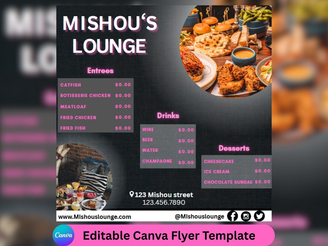 Dinner Lounge Flyer, Canva Dinner Template, Editable Canva Template ...