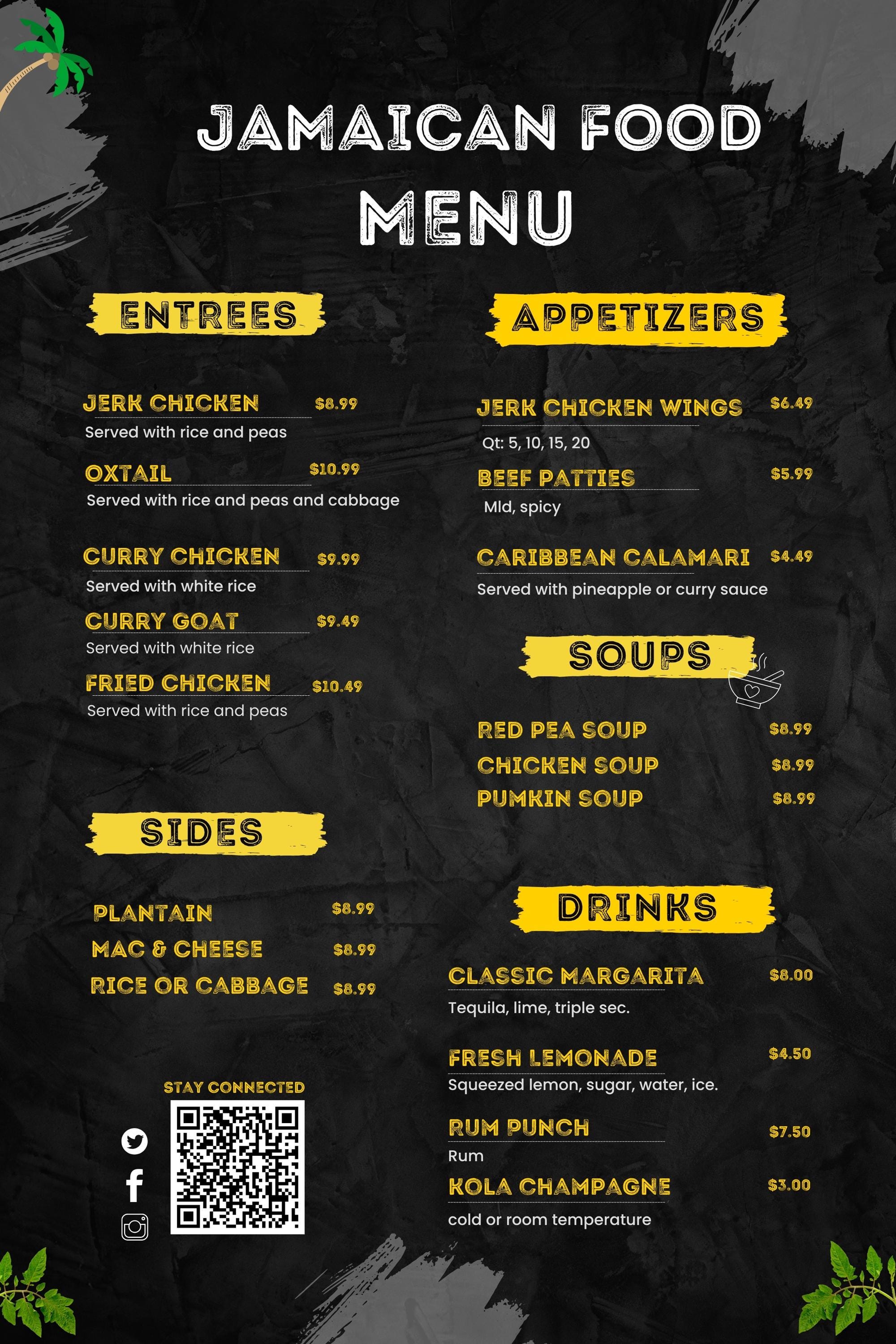 Jamaican Food Menu Template 24x36, Editable Canva Restaurant Sign ...
