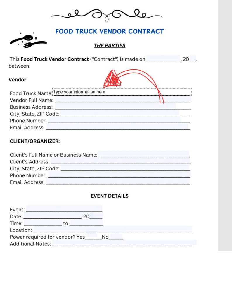 Editable Food Truck Contract Template | Food Service Agreement (PDF) - Etsy