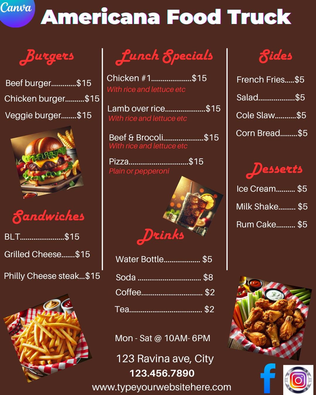 Editable Food Truck Menu Template Americana Style Instagram Post Canva ...