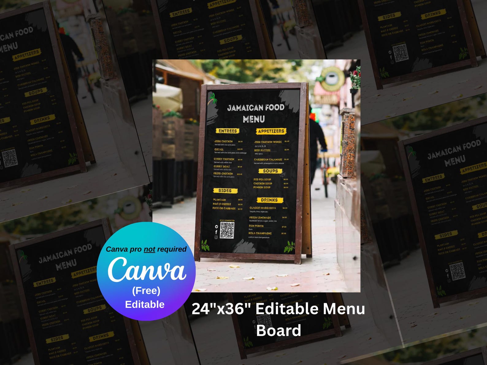 Jamaican Food Menu Template 24x36, Editable Canva Restaurant Sign ...