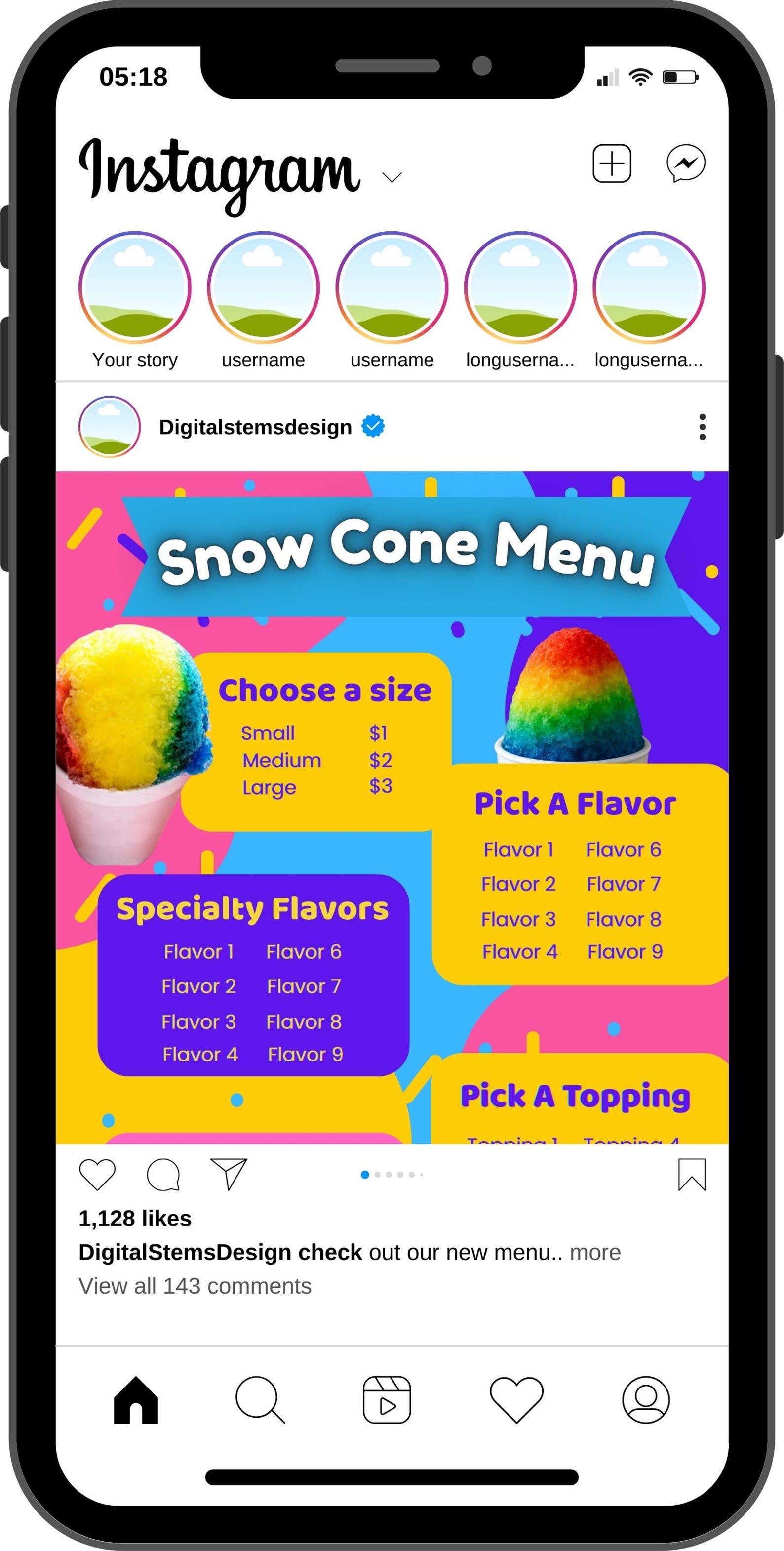 Snow Cone Menu Instagram Template: Editable Shaved Ice Price List ...
