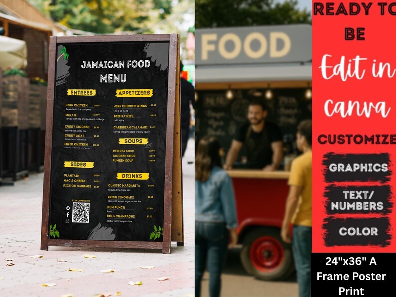 Jamaican Food Menu Template 24x36, Editable Canva Restaurant Sign ...