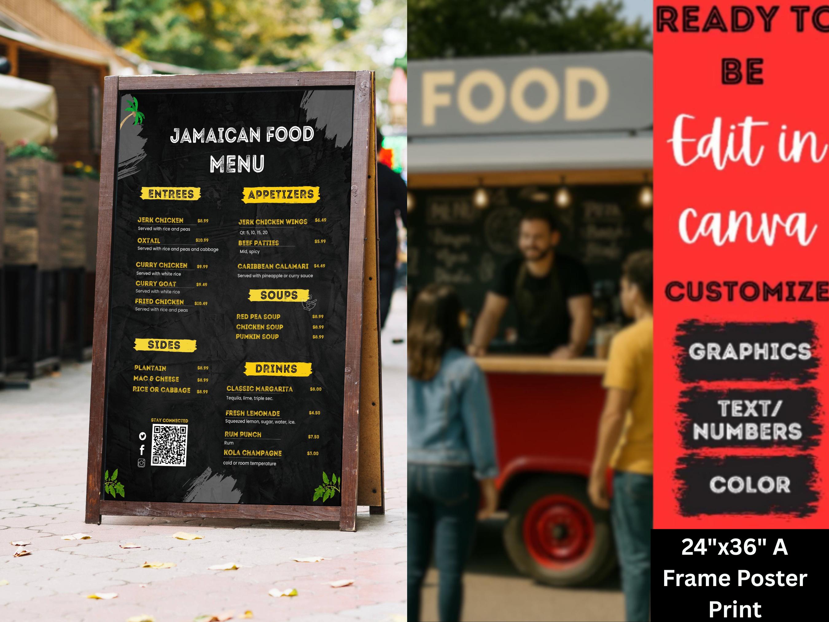 Jamaican Food Menu Template 24x36, Editable Canva Restaurant Sign ...