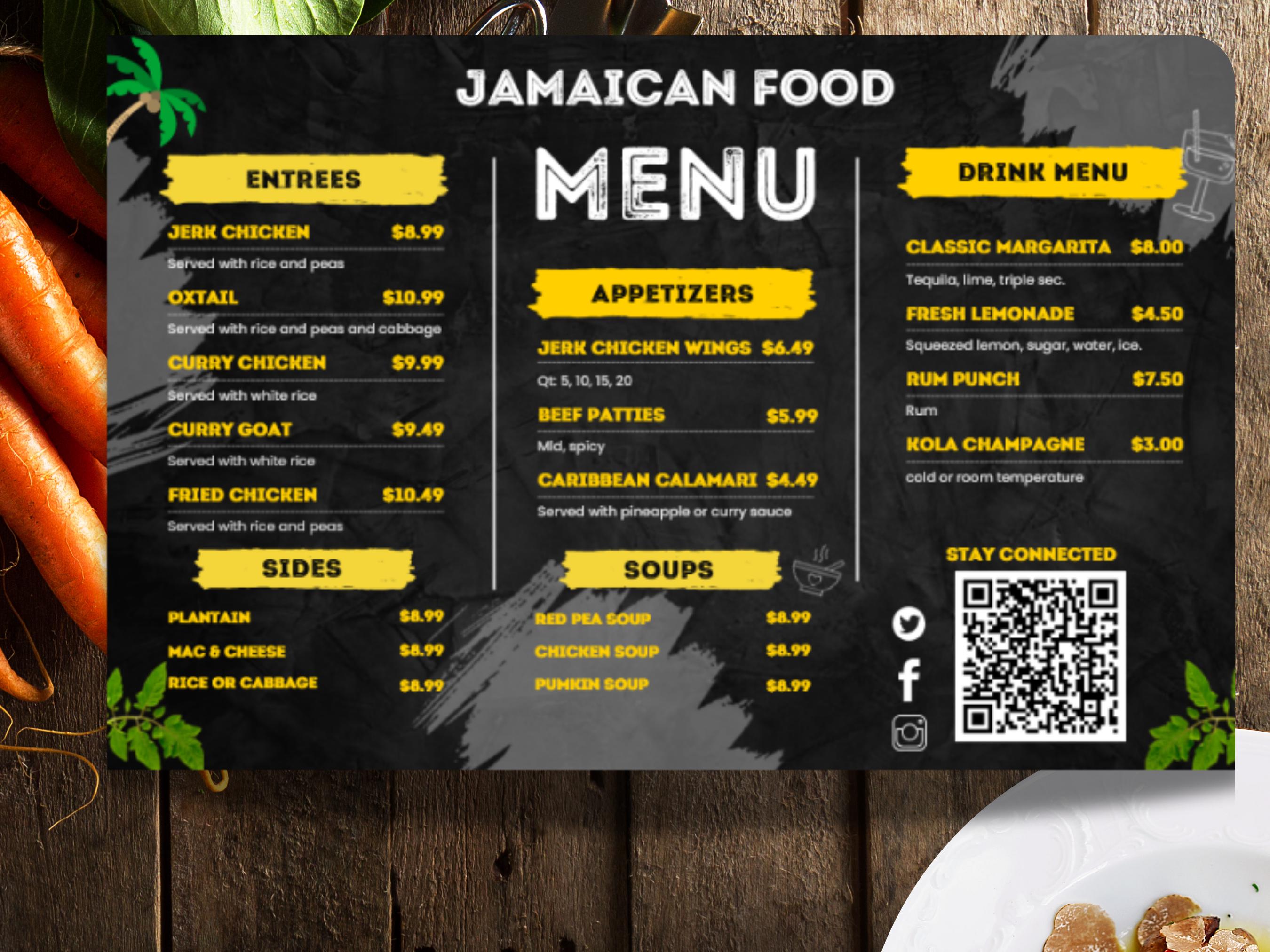 Jamaican Food Menu Template: Caribbean Restaurant Flyer (editable Canva ...