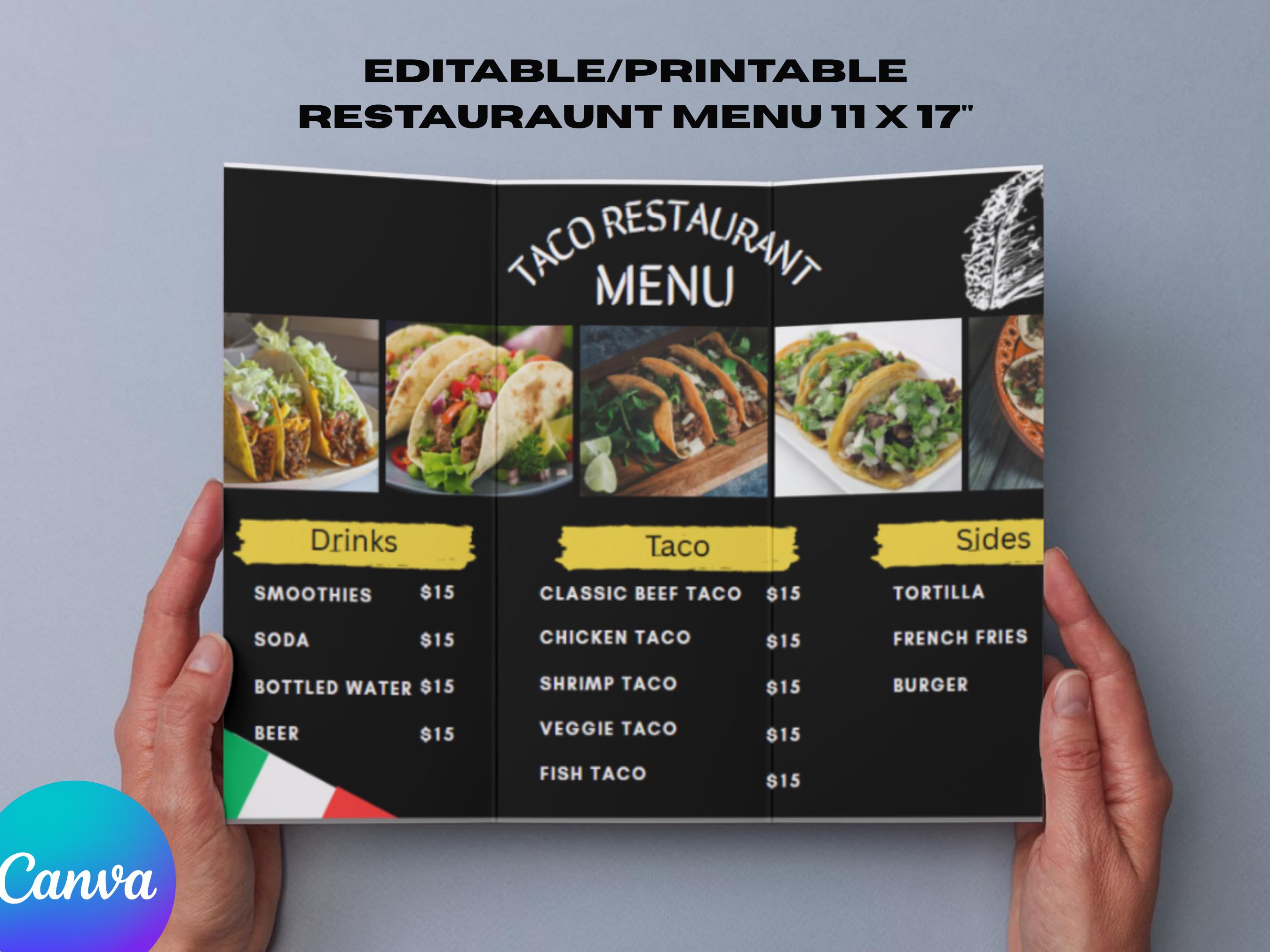 Taco Restaurant Menu Template: Customizable 11x17 Canva (PDF Download ...