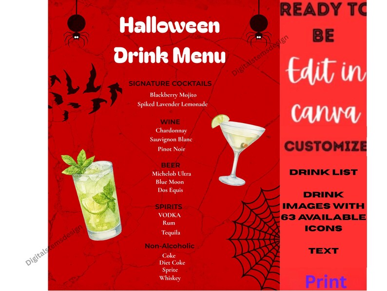 Halloween Drink Menu Editable Bar Menu Template Halloween Cocktail Sign ...