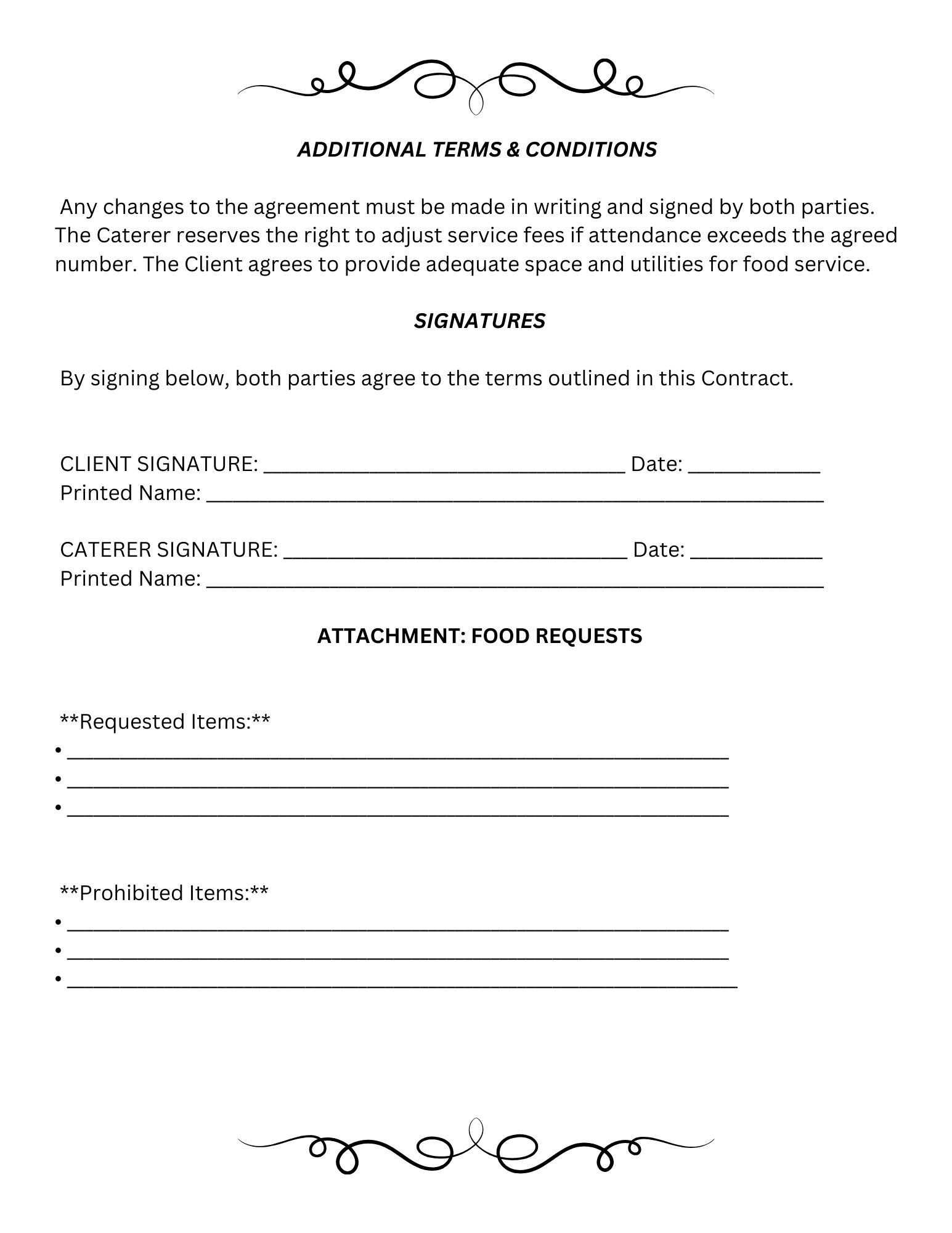 Editable Catering Contract Template | Printable Food Service Agreement ...
