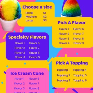 Snow Cone Menu Instagram Template: Editable Shaved Ice Price List ...