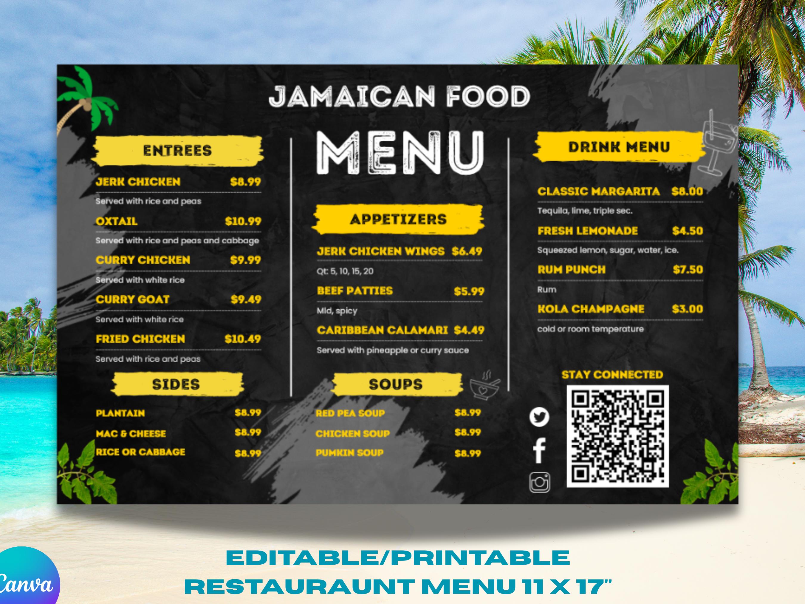 Jamaican Food Menu Template: Caribbean Restaurant Flyer (editable Canva ...