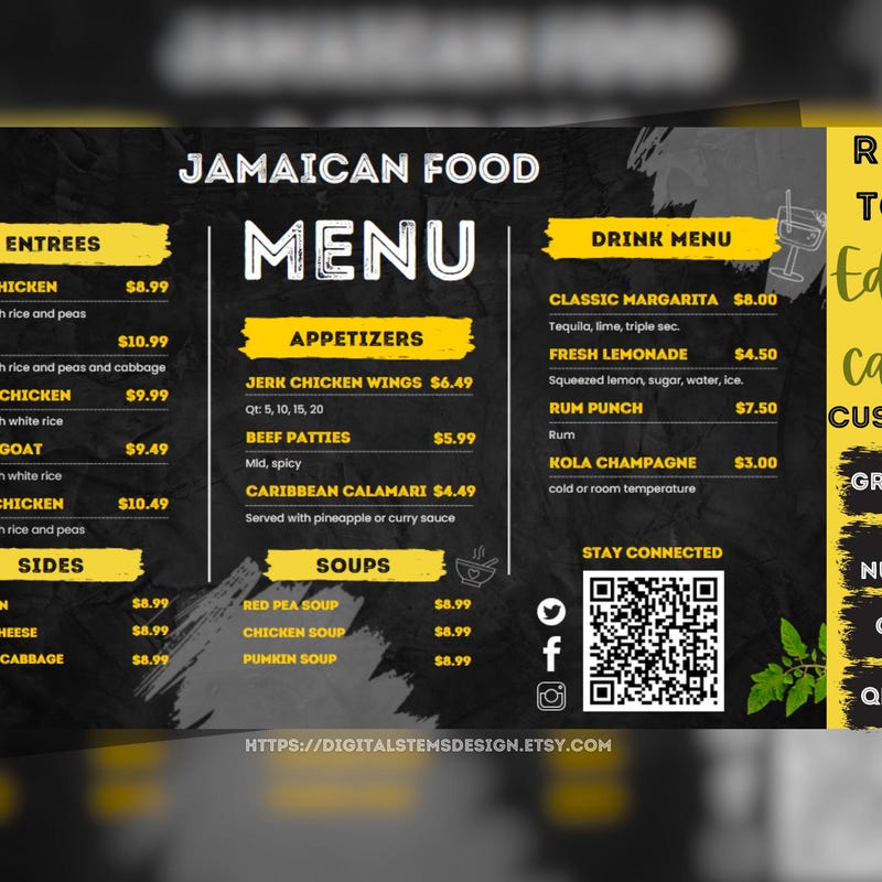 Caribbean Menu Template - Etsy UK