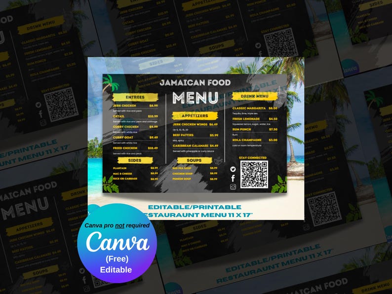 Jamaican Food Menu Template: Caribbean Restaurant Flyer (editable Canva ...