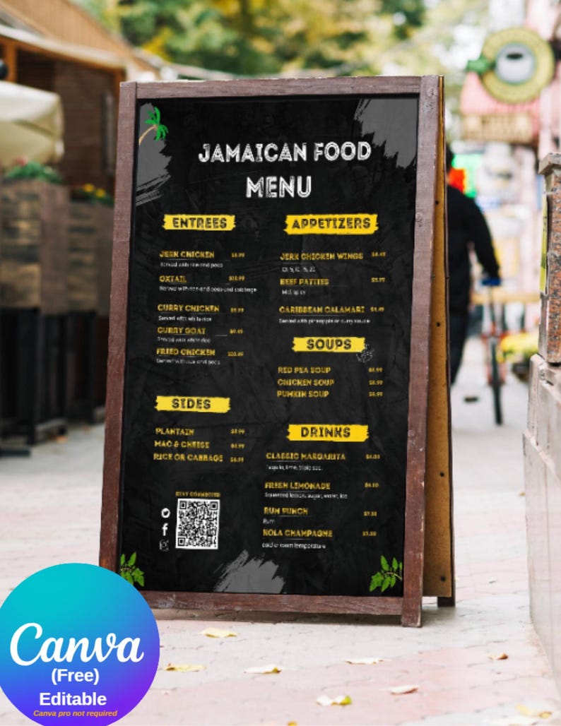 Jamaican Food Menu Template Editable 24x36 Canva Restaurant Sign ...
