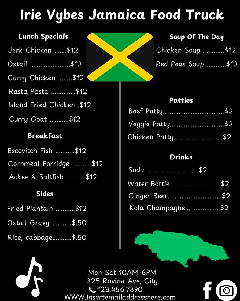 Jamaican Food Menu Template: Instagram Video, Canva Ready (PDF Download ...