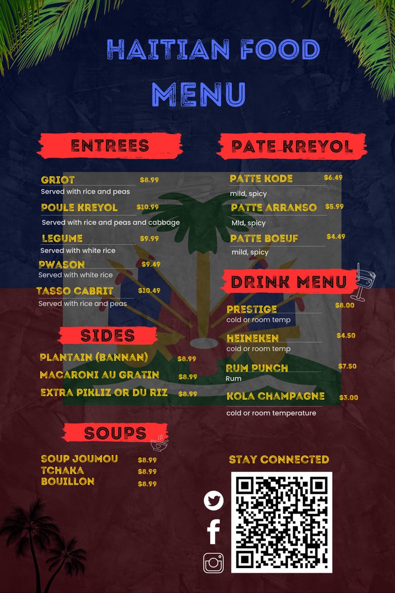 Haitian Food Menu Template, Caribbean Restaurant Sign (24x36 Canva ...