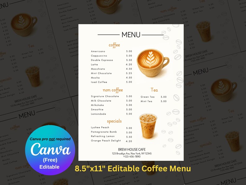 Editable Coffee Shop Menu Template 8.5x11 Printable Café Menu Canva ...
