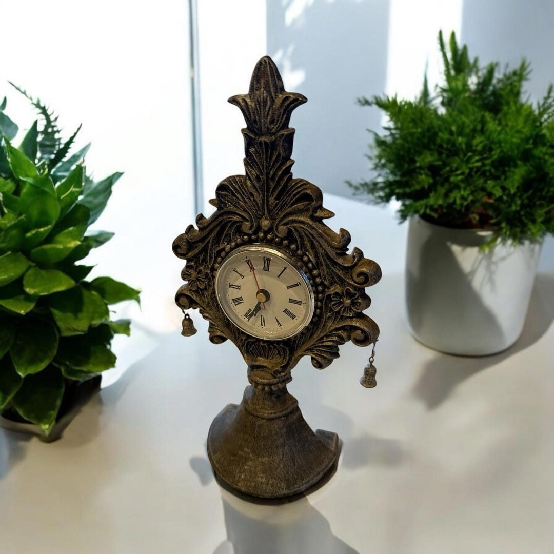 Ornate Mantle Clock Gray Metal Quartz Roman Numeral Battery Operated - Etsy