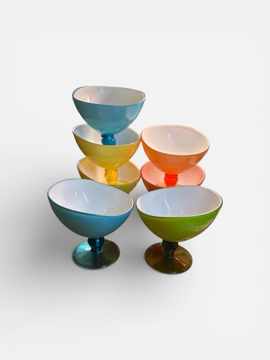 MCM Footed Sherbert Ice Cream Cups Colorful Plastic Asymmetrical Bowl ...