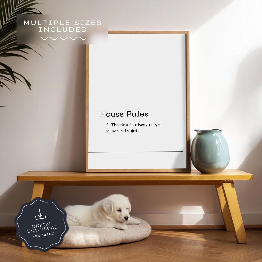 House Rules Funny Pet Wall Art - Minimalist Digital Print, Dog Lover ...