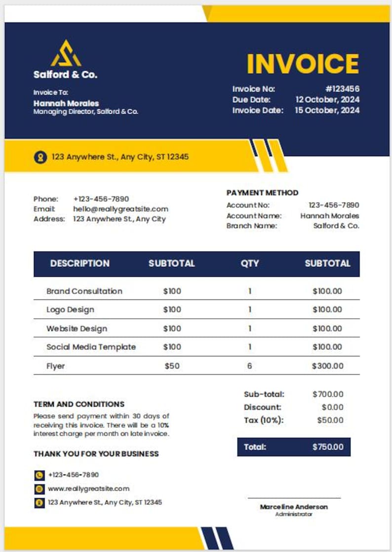 Editable Invoice Templates, Minimalist Business Design (google Docs ...