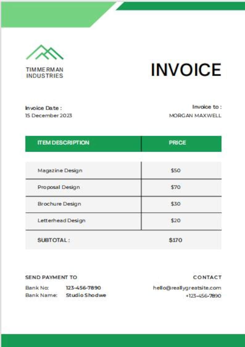 10 Editable Blank Invoice Templates, Google Docs, PDF, Printable ...