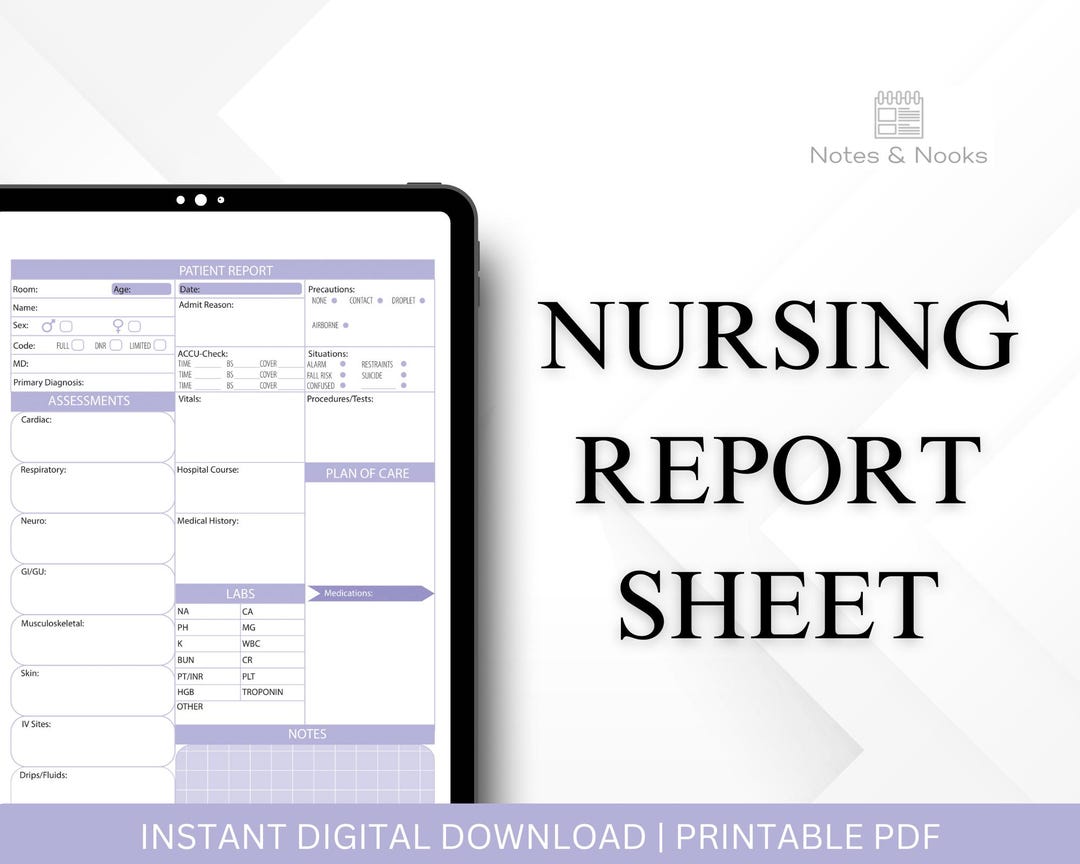 Nursing Report Sheet Planner | Printable RN Shift Report | Patient Care ...