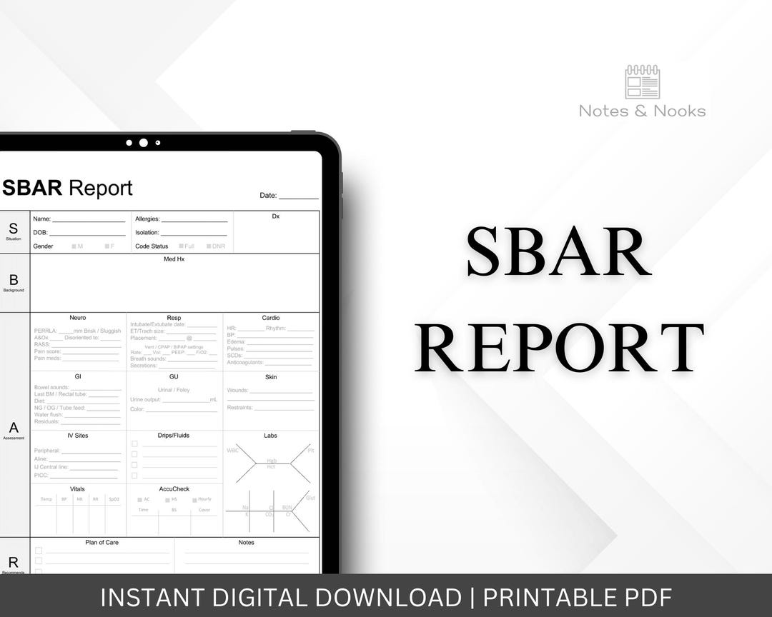 SBAR Report | Digital SBAR Template | Printable Nurse Shift Report | RN ...