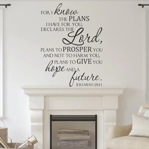For I Know the Plans I Have for You Jeremiah 29:11 -vinyl Wall Decal ...
