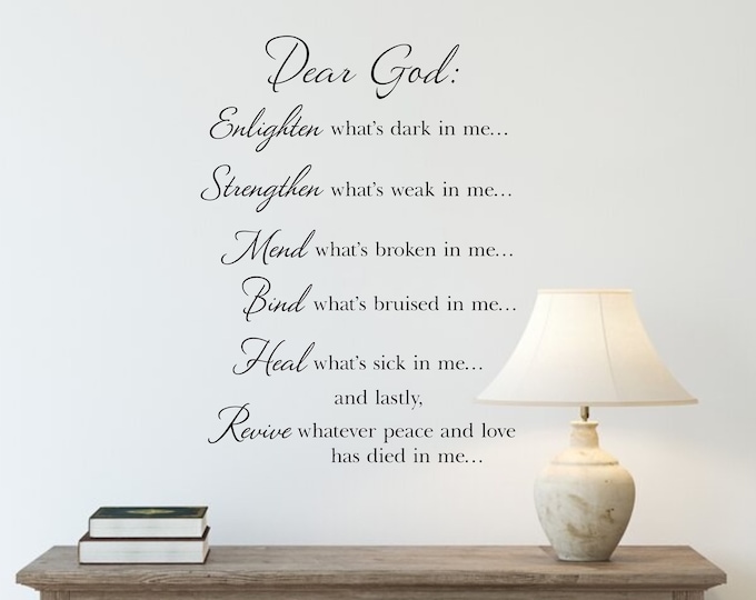 Dear God, Enlighten What's Dark in Me Vinyl Wall Decal- Bible Verse ...