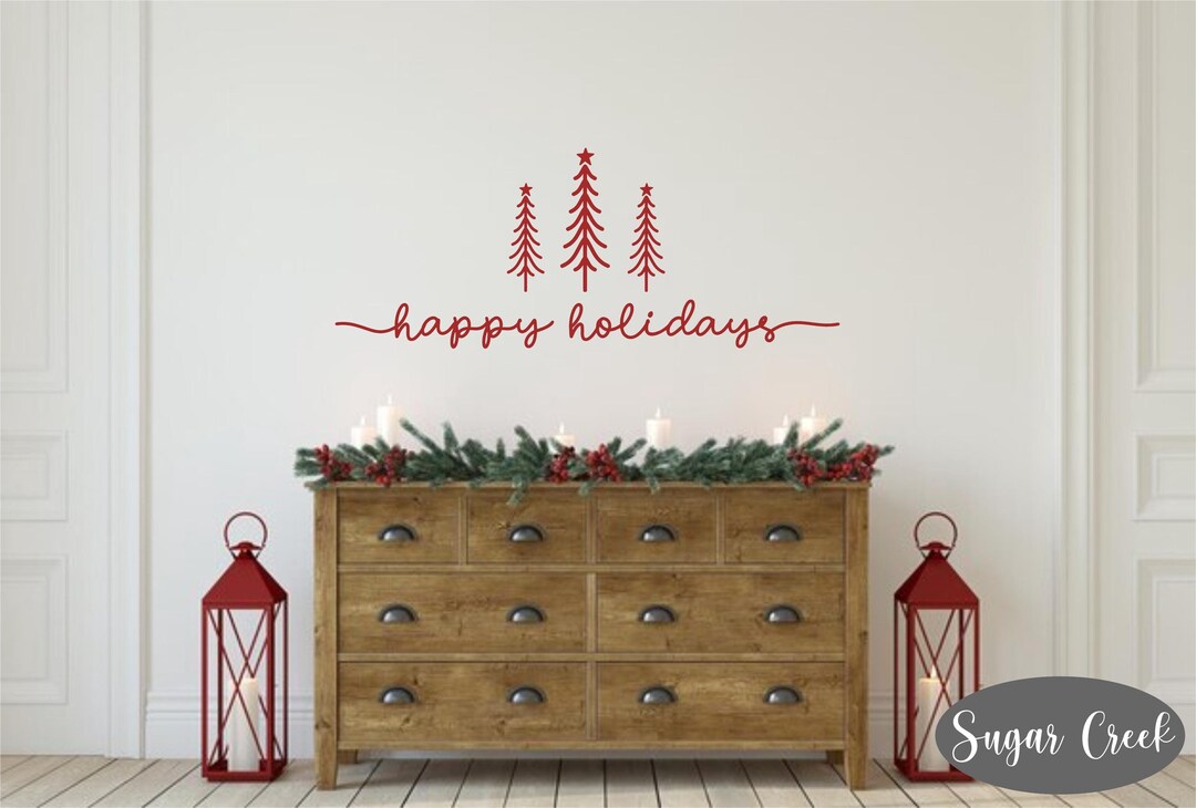 Happy Holidays Tree Vinyl Decal Christmas Decor holiday Window Decor ...
