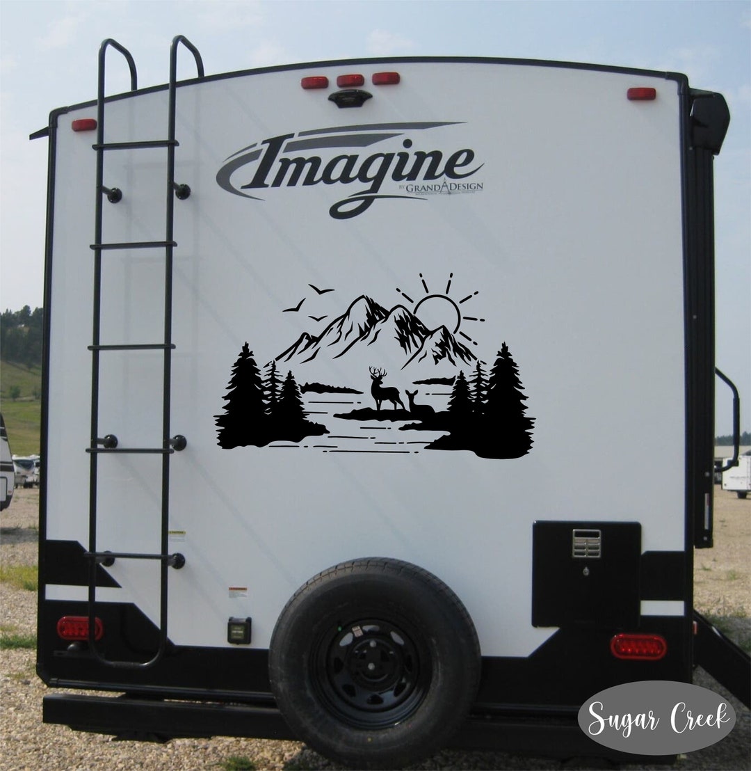 Camper Decal- Mountain Deer Scene - RV Decor- RV Decal- Camper ...