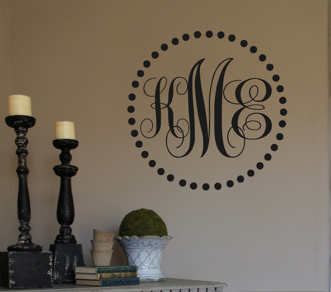 Vinyl Wall Decal- Monogram Initials in Polka Dot Frame- Lettering Decor ...