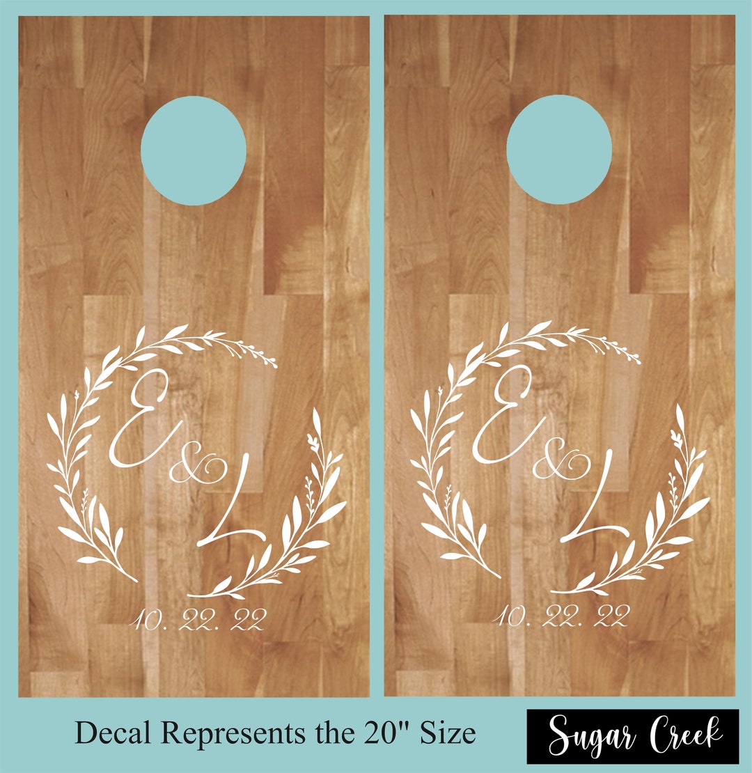Cornhole Decals-wreath With Initials and Date-wedding Cornhole ...