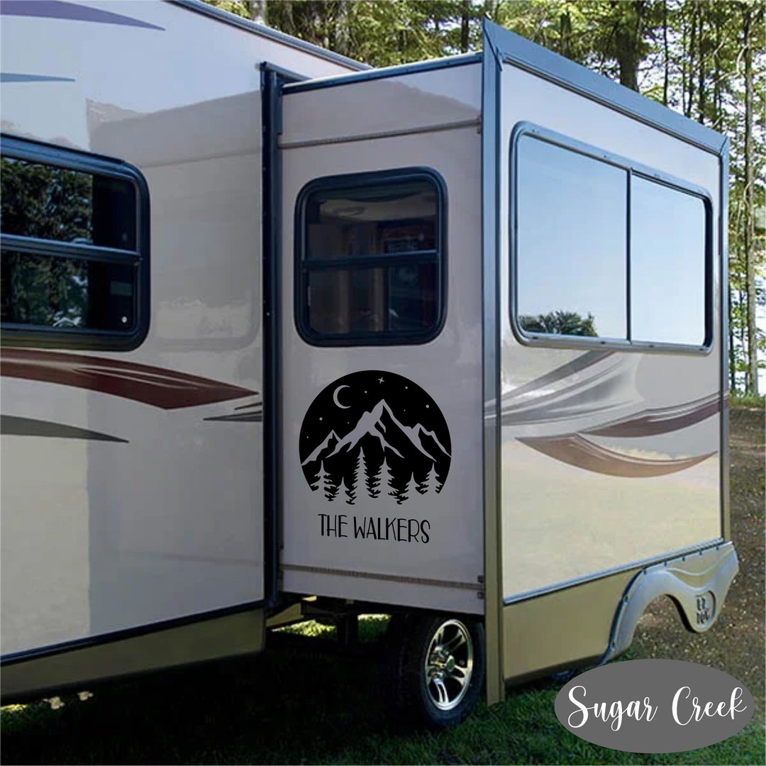 Camper Decal- Mountains With Personalized Name - RV Decor- RV Decal ...