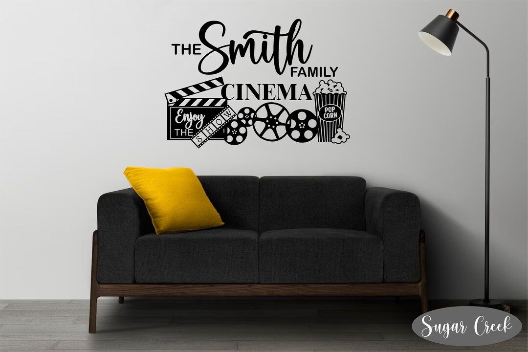 Home Cinema Personalized-vinyl Wall Decal- Theater Popcorn Wall Decals ...