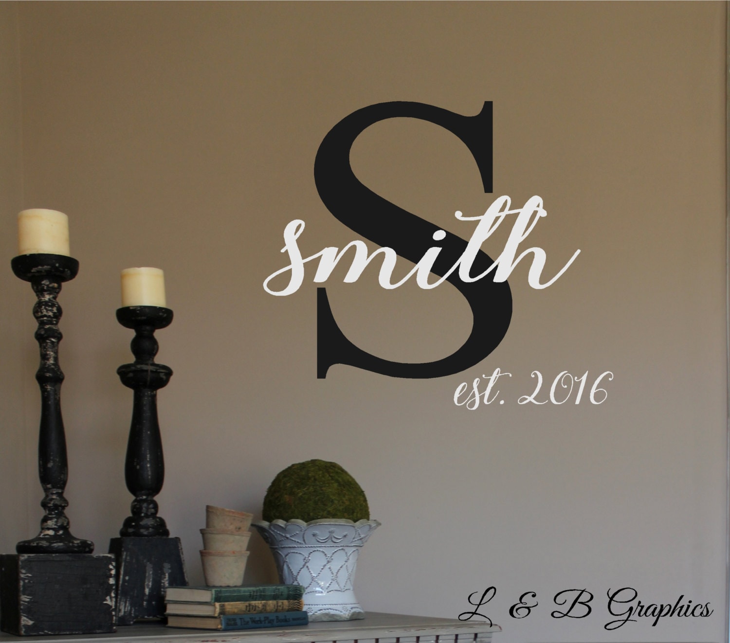 Family Name Monogram Est Date-#4 Vinyl Wall Decal- Custom Name ...