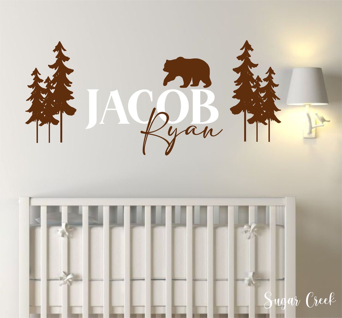 Woodland Boys Name Hunting Bear, Deer, and Trees-vinyl Wall Decal ...