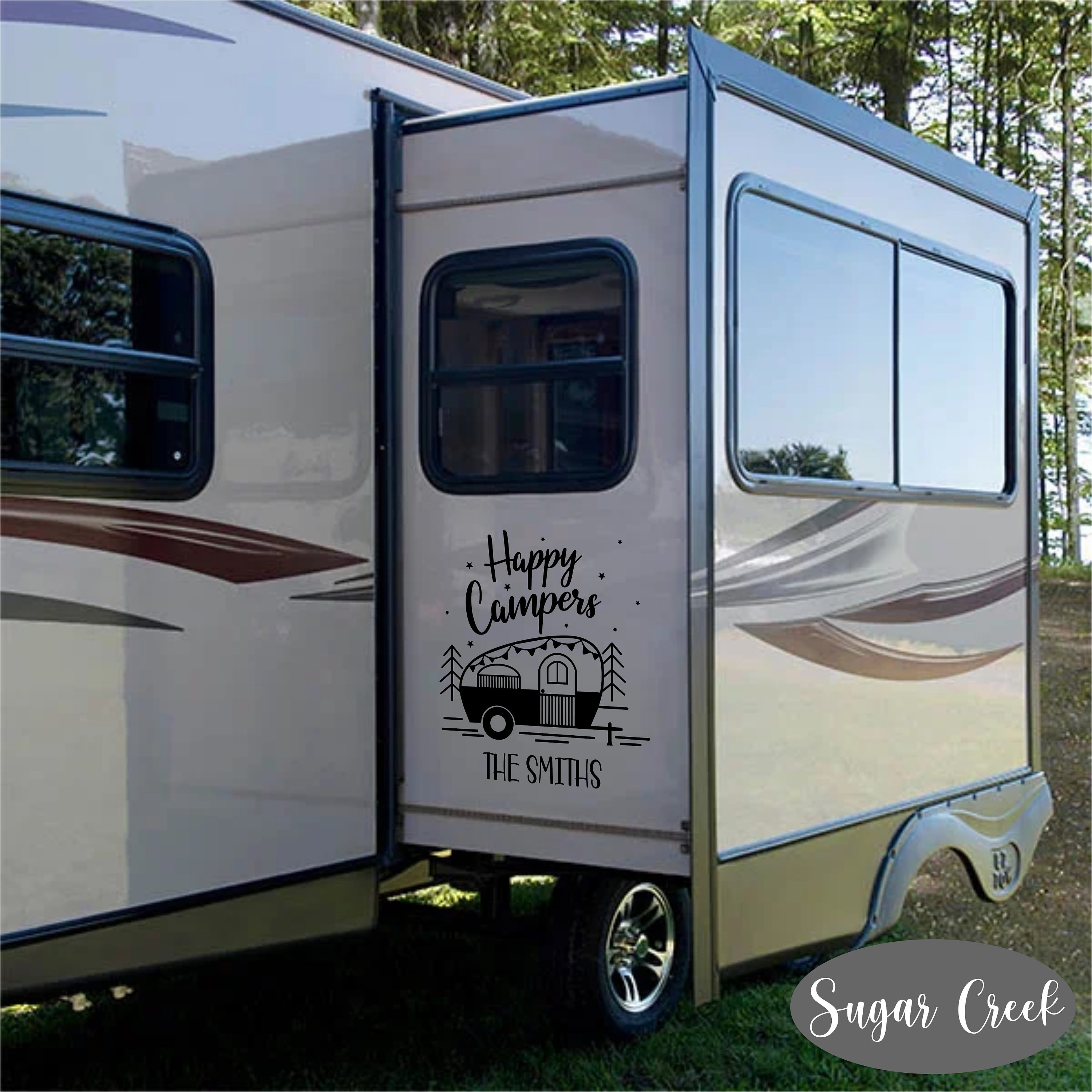 Camper Decal- Happy Campers With Personalized Name - RV Decor- RV Decal ...