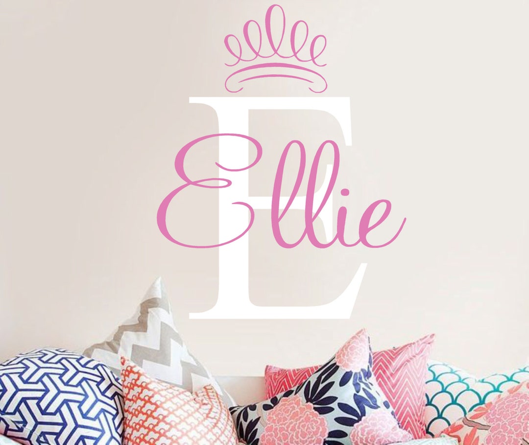 Personalized Name and Initial With Princess Crown Vinyl Wall Decal ...