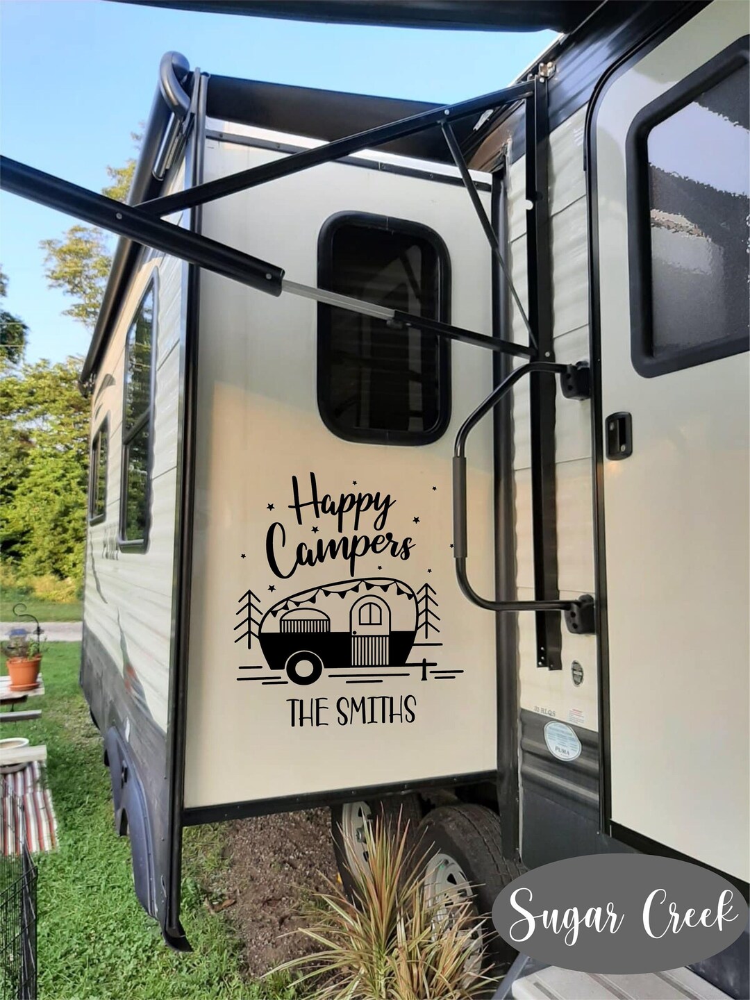 Camper Decal- Happy Campers With Personalized Name - RV Decor- RV Decal ...