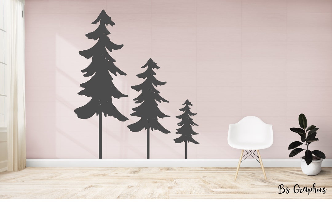 Woodland- Set of 3 Pine Trees - Vinyl Wall Decal- Woodland Nursery ...